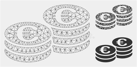 Euro Coins Vector Mesh Carcass Model And Triangle Mosaic Icon Stock