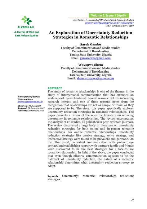 PDF An Exploration Of Uncertainty Reduction Strategies In Romantic Relationships