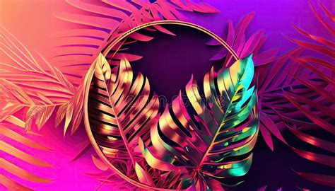 Tropical And Palm Leaves In Bright Bold Holographic Colors Generate Ai