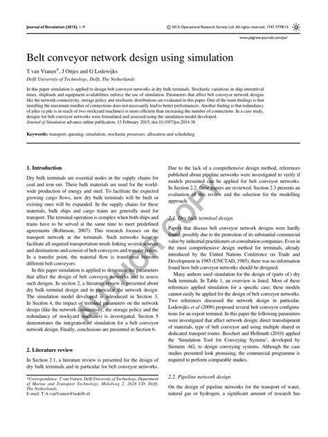 pdf belt conveyor network design using simulation