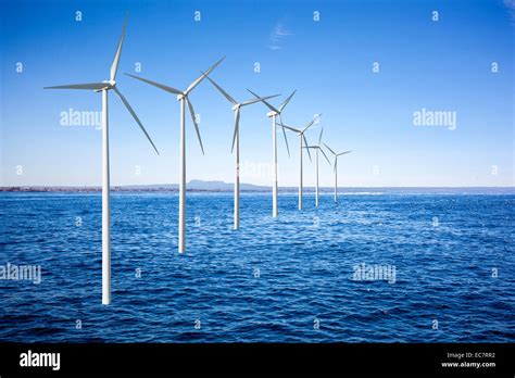 Wind Generators Turbines In The Sea Stock Photo Alamy