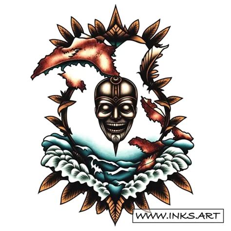 Tattoo Design Cuba Map With Soldiers Helmet Style Traditional