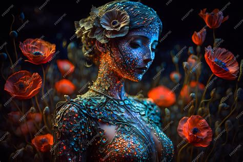 Premium Ai Image A Fantasy Portrait Of Ancient Roman Goddess Venus With Red Poppies Neural