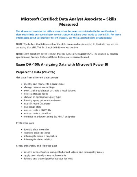 Microsoft Certified Data Analyst Associate Skills Measured Microsoft Certified Data Analyst