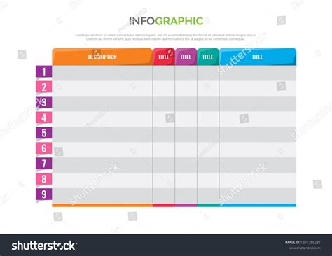 Table Process Graph Slide Template Creative Stock Vector Royalty Free 1291255231 Shutterstock