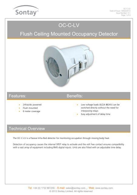 Oc C Lv Flush Ceiling Mounted Occupancy Detector Sontay