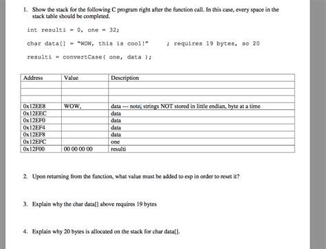 Solved Show The Stack For The Following C Program Right