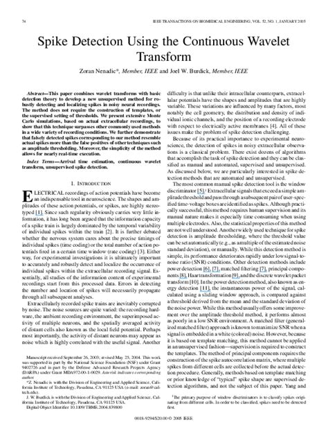 Pdf Spike Detection Using The Continuous Wavelet Transform
