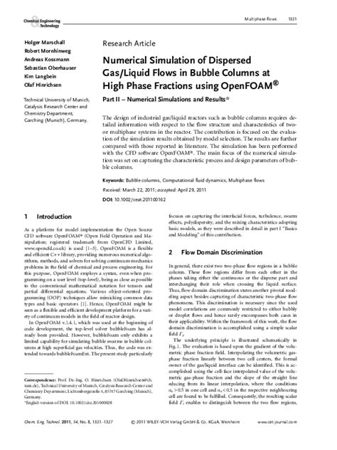 Pdf Numerical Simulation Of Dispersed Gasliquid Flows In Bubble Columns At High Phase