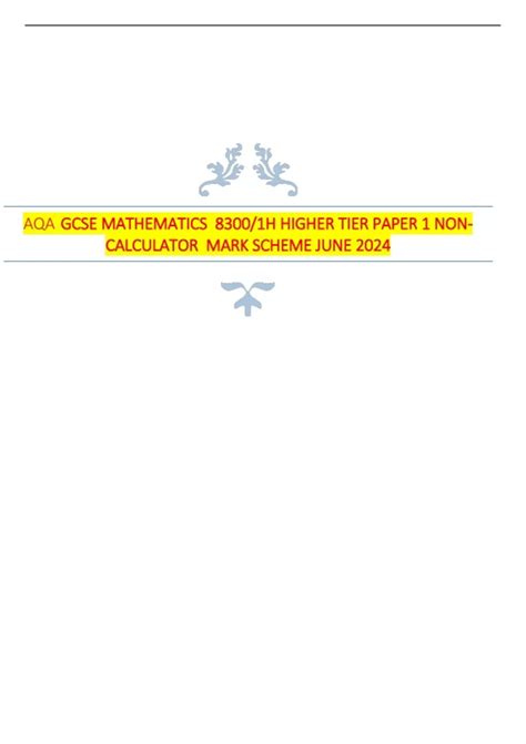 Aqa Gcse Mathematics 8300 1h Higher Tier Paper 1 Non Calculator Mark