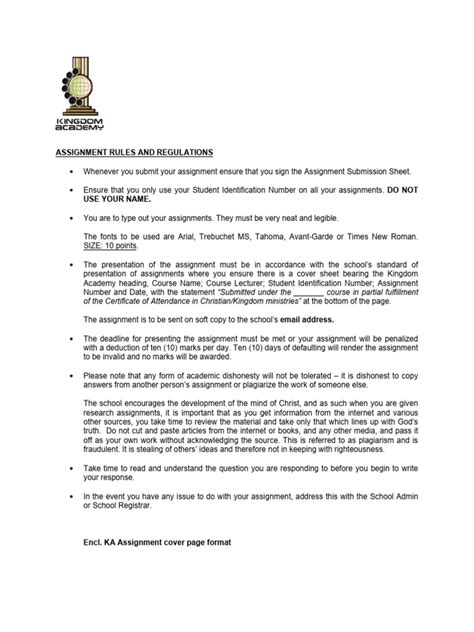 Assignment Rules And Regulations 1 Pdf