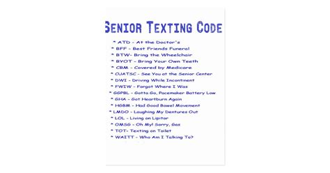 senior texting code postcard