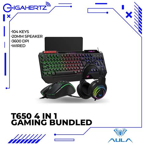 Aula T650 4 In 1 Gaming Bundled Keyboard Mouse Headset Mousepad Gigahertz