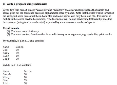 solved b write a program using dictionaries given two files