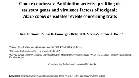 Pdf Cholera Outbreak Antibiofilm Activity Profiling Of Resistant