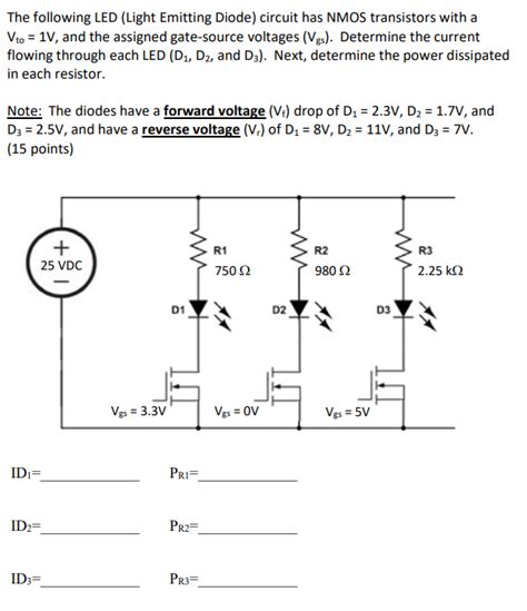 Solved The Following Led Light Emitting Diode Circuit Has Nmos Course Hero