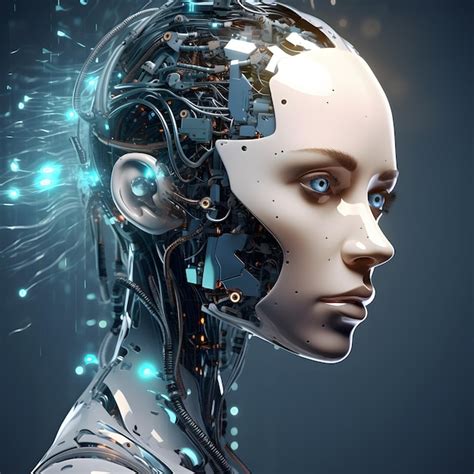Premium Photo Female Robot Face Artificial Intelligence Concept