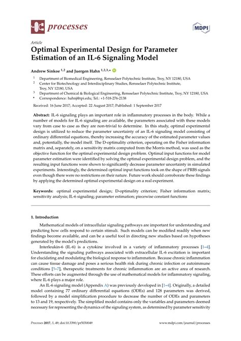 Pdf Optimal Experimental Design For Parameter Estimation Of An Il 6