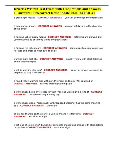 driver s written test exam with 114questions and answers all answers