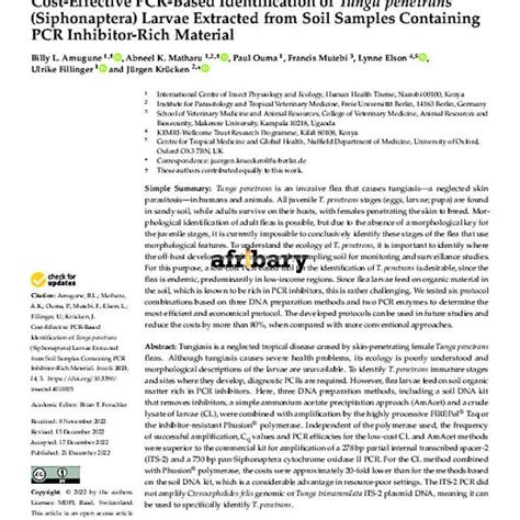 Cost Effective Pcr Based Identification Of Tunga Penetrans