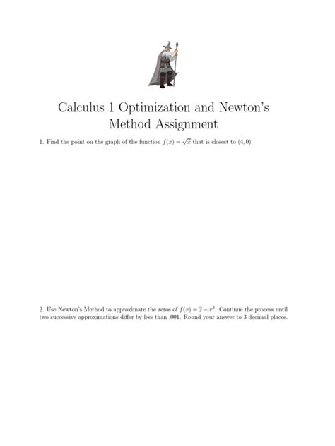 Calculus 1 Optimization Newtons Assignment Pdf