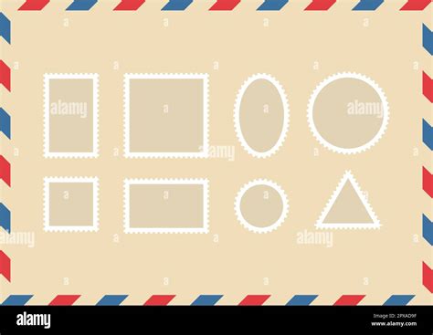 Airmail Envelope Frame With Blue And Red Stripes And Postage Stamps