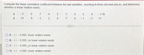 solved compute the linear correlation coefficient between