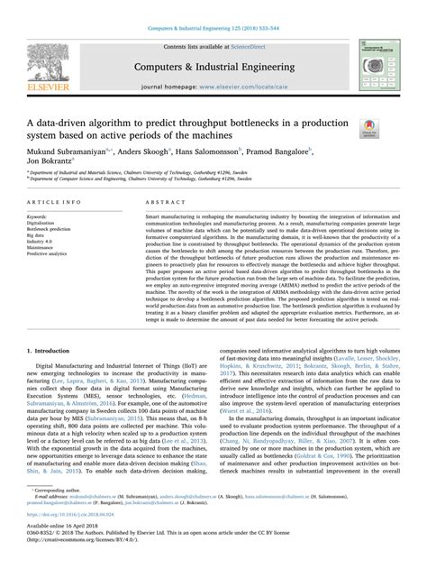 Pdf A Data Driven Algorithm To Predict Throughput Bottlenecks In A