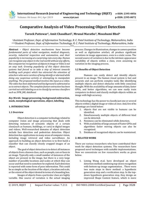 Irjet Comparative Analysis Of Video Processing Object Detection Pdf