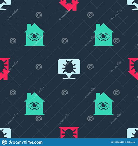 Set House System Bug System And With Eye Scan On Seamless Pattern Vector Stock Vector