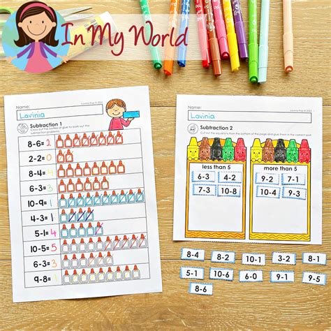 First Grade Worksheets Subtraction In My World