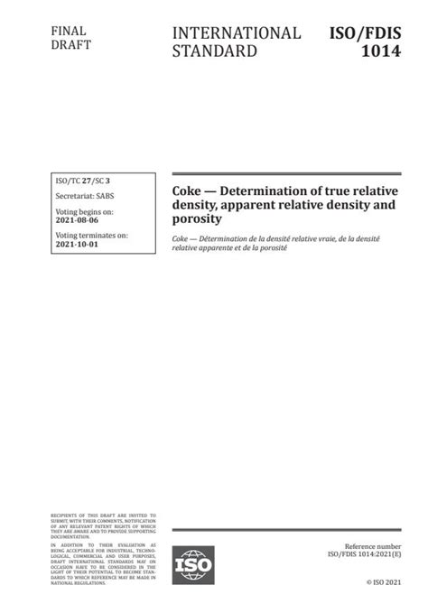 ISO 1014 2021 Coke Determination Of True Relative Density Apparent Relative Density And