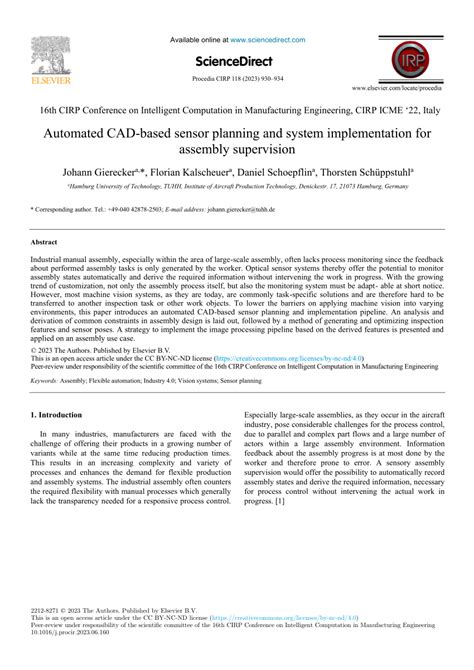 Pdf Automated Cad Based Sensor Planning And System Implementation For
