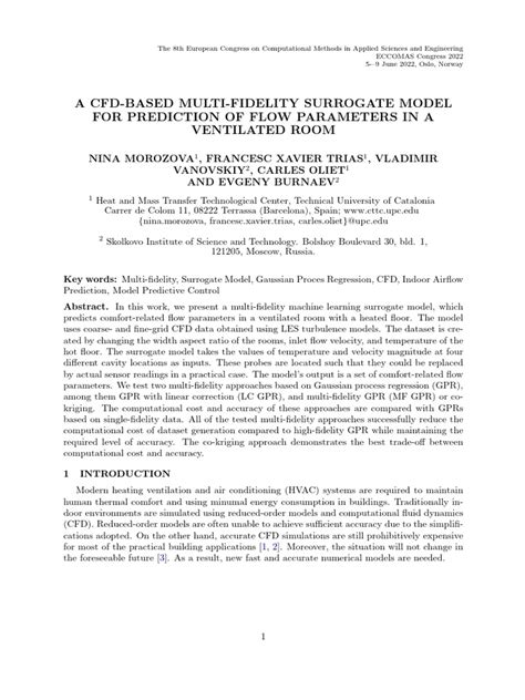 A Cfd Based Multi Fidelity Surrogate Model For Prediction Of Flow Parameters In A Ventilated