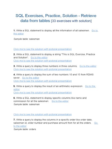 Retrieve Data From Tables Pdf Table Database Sql