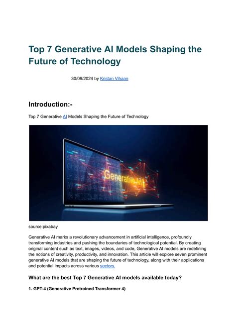 Top 7 Generative Ai Models Shaping The Future Of Technology Pdf Free Download