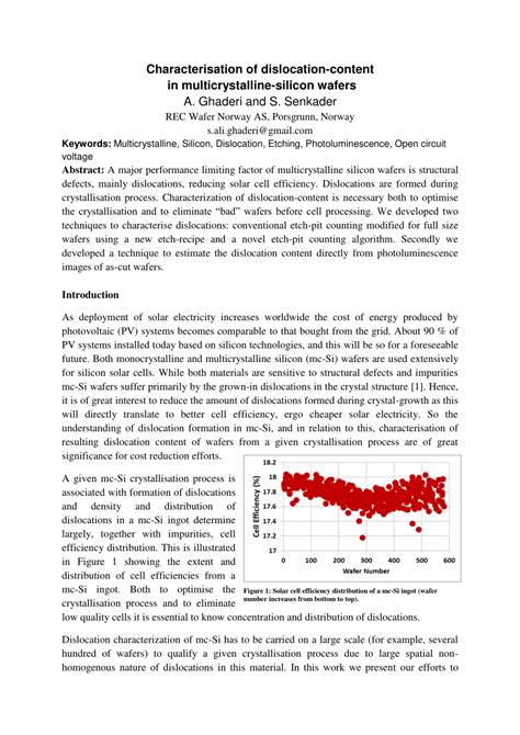 Pdf Characterisation Of Dislocation Content In Multicrystalline Silicon Wafers