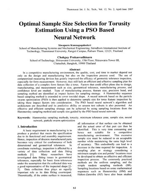 Optimal Sample Size Selection For Torusity Estimation Using A Pso Based