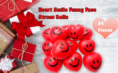 24 Pcs Valentines Day Heart Stress Ballsred Smile Face
