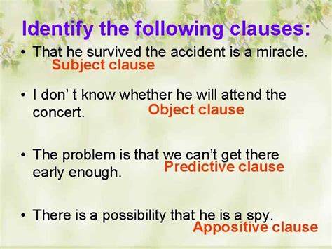 Classification Of Noun Clauses Object Clause Subject Clause