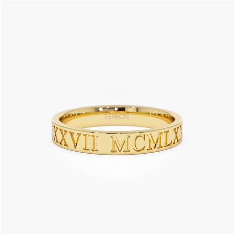 Custom Roman Numeral Ring 14k Solid Gold Engraved Roman Numeral Date