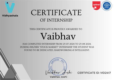Vaibhav On Linkedin Internshipjourney Gratitude Stockmarket Finance Vidyashala