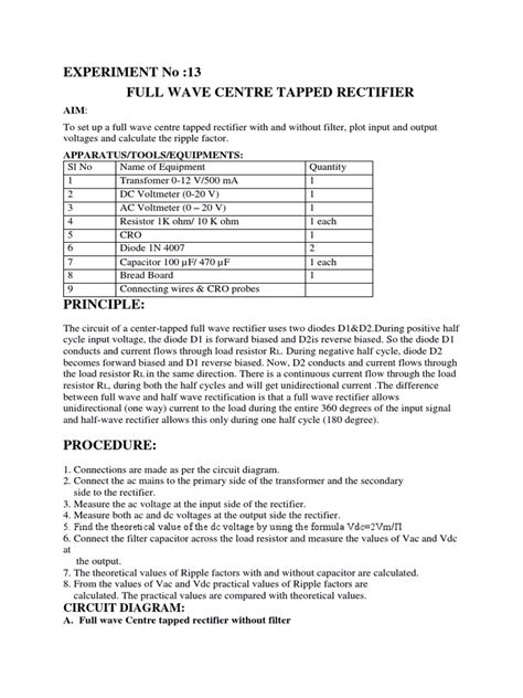 10fullwave Rectifier Pdf Rectifier Electric Power