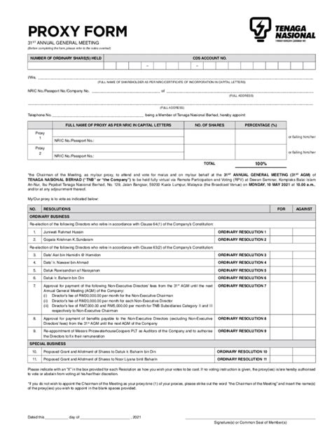 Fillable Online Proxy Form For Annual General Meetingreferenceproxy