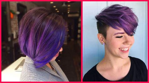 Short Purple Hairstyles For Thick Hair Highlighted Styles