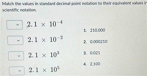 Solved Match The Values In Standard Decimal Point Notation To Their