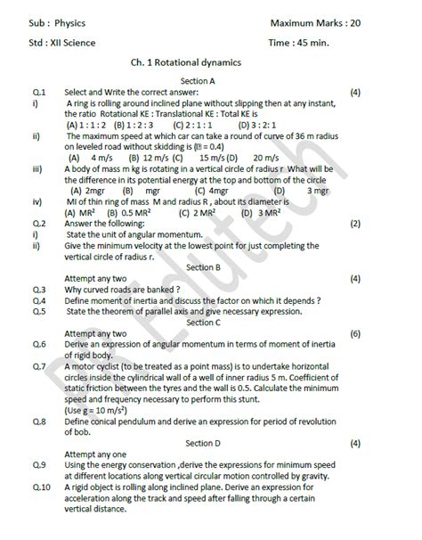 12 Physics Chapter Wise Weightage Hsc Exam 2024 Maharashtra Board