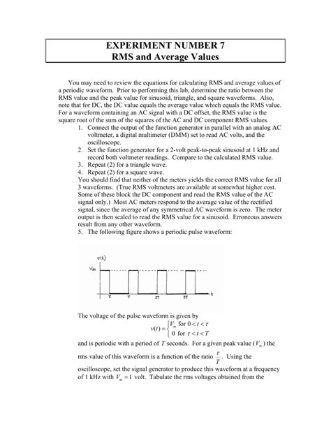 RMS Average Values Lab Experiment