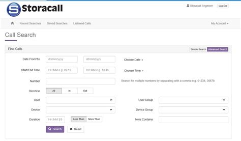 Search Criteria Storacall