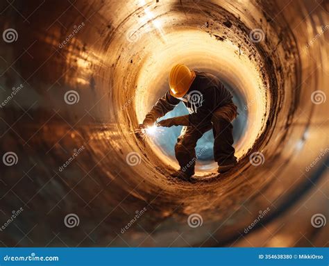 Industrial 4 0 Visualization Welder Working Inside Pipe During Natural Gas Pipeline Construction